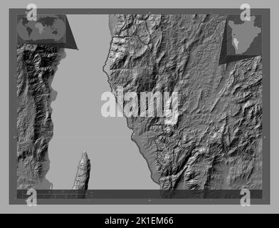 Rumonge, city of Burundi. Bilevel elevation map with lakes and rivers ...