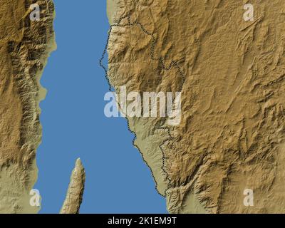 Rumonge, city of Burundi. Colored elevation map with lakes and rivers ...