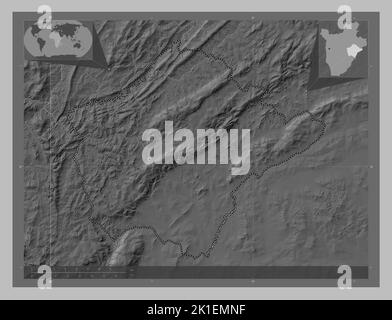Ruyigi, province of Burundi. Grayscale elevation map with lakes and ...