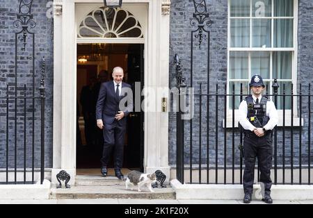 Irish Taoiseach Micheal Martin tries to stroke Larry the cat as he ...