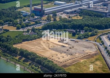 Aerial view, construction site at Schleusenstraße, TRIMET Aluminium SE ...