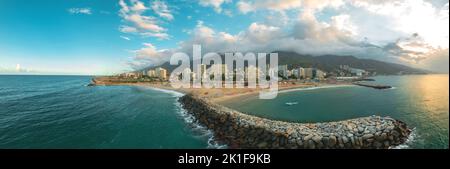 Aerial Panoramic view of Caraballeda de la Costa coastline caribbean ...
