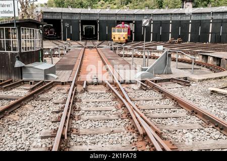 Old german railway roundhouse in Gniezno, Poland. Ruins, rust and decay ...