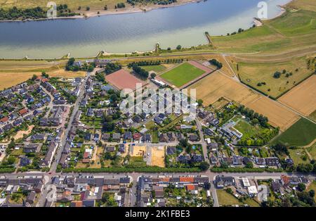 Aerial view, housing estate Rheinallee, hotel-restaurant Wacht am Rhein ...