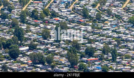 Aerial view, camping Grav Insel on the river Rhine, Flürener Feld ...
