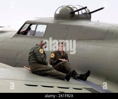 B17 Sally B Groundcrew checking fuel before it's flying display at the ...