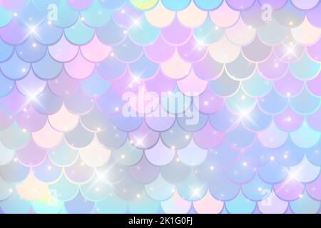 Mermaid holographic background with scale and stars. Iridescent glitter ...