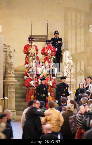 Royal guards change duties as the coffin of Queen Elizabeth II, lies in ...