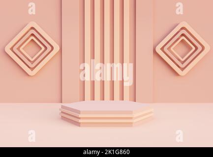 Beige podium with abstract art objects. Stand to show products. Stage ...