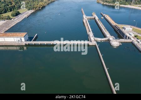Aerial view of the Nickajack dam and lock on the Tennessee River near ...