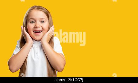 Amused kid. Perfect surprise. Wow reaction. Portrait of impressed happy ...