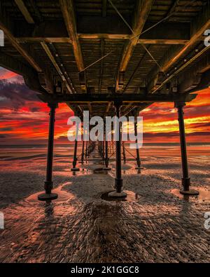 Under Saltburn Pier at Sunrise Stock Photo - Alamy
