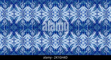 Indigo blue snow flake border background. Frosty batik painterly effect ...