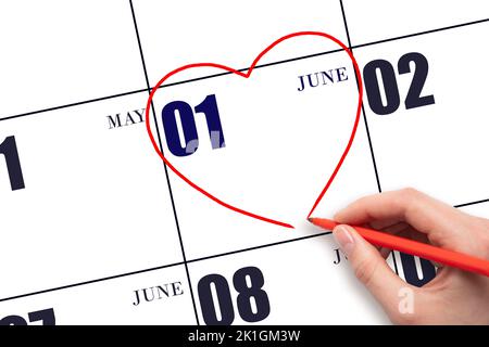 1st day of June. Hand drawing red line and writing the text Taxes on ...