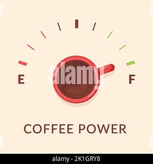 Coffee fuel. Espresso cup full of power, full energy level and gas ...