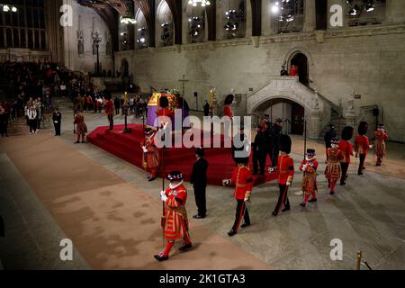 Royal guards change duties as the coffin of Queen Elizabeth II, lies in ...