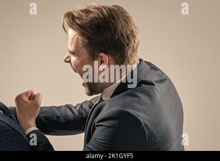 Fighting at work. Businessman engaged in fist fight. Fighting and ...