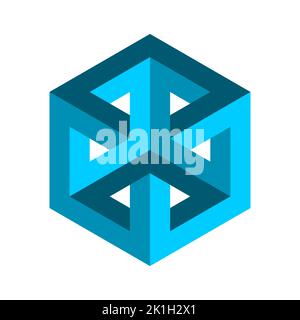 Blue impossible rectangle. Esher penrose geometric object. 3D Isometric ...