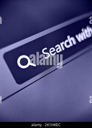 A pixelated closeup view of an internet browser UI with search text and ...