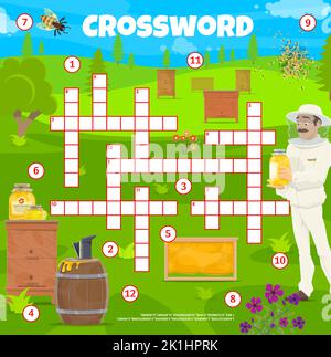 Agriculture farming crossword puzzle game vector worksheet, cartoon ...