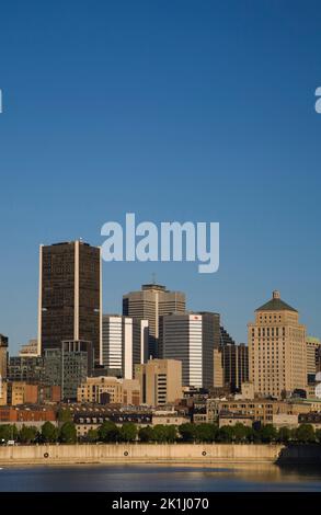 Montreal skyline from Cite du Havre in early morning in spring, Quebec ...