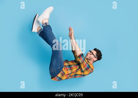 Full size profile portrait of amazed hardworking girl arms hold empty ...