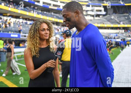 NFL Network reporter Kayla Burton, left, interviews Dallas Cowboys ...