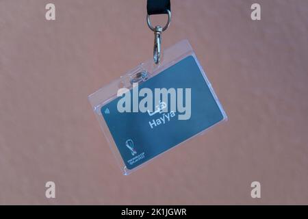 Doha, Qatar - September 18, 2022: Hayya Card is used for entry permit ...