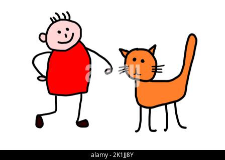 Kids drawing - best friends greetig card Stock Photo - Alamy