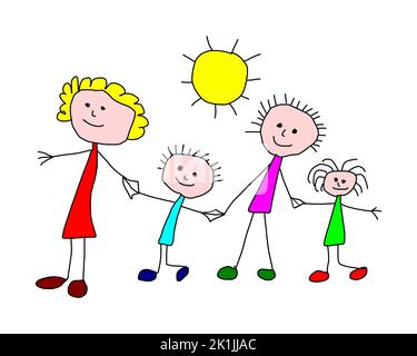 Kids drawing - happy family Stock Photo - Alamy