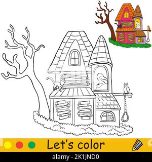 Halloween Haunted Tree Coloring Page Illustration Stock Vector Image ...