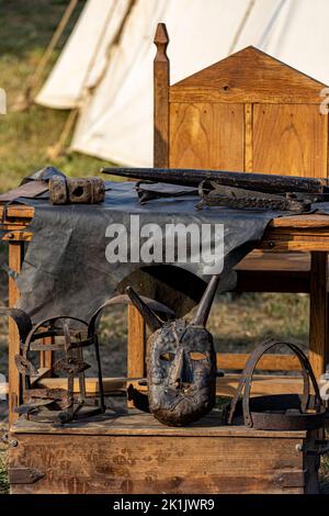 Medieval objects of punishment are displayed during theatrical ...