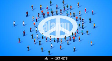 Large group of people stand around stairs. Vector illustration Stock ...