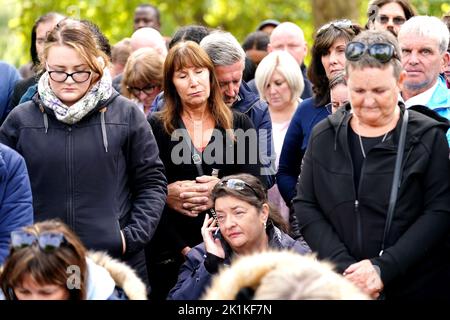 Members of the crowd on The Mall listen to the State Funeral of Queen ...