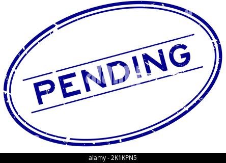 Grunge blue pending word oval rubber seal stamp on white background ...
