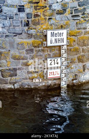 Level meter for storage volume and storage height on the dam wall at ...