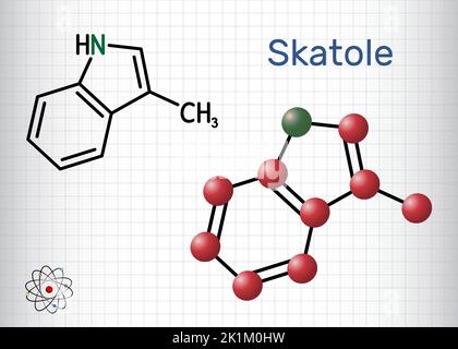 Skatole, 3-methylindole molecule. Belong to the indole family. Skeletal ...