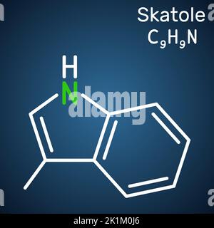 Skatole, 3-methylindole molecule. Belong to the indole family. Skeletal ...