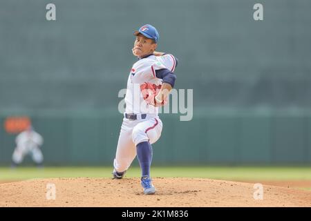 Sarasota, FL. USA; Chinese Taipei shortstop Chun-Wei Liu (56) catches a ...
