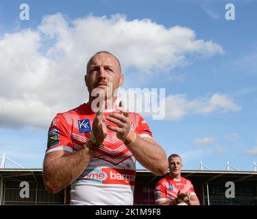 James Roby, coach of St. Helens watches his players warm up before the ...