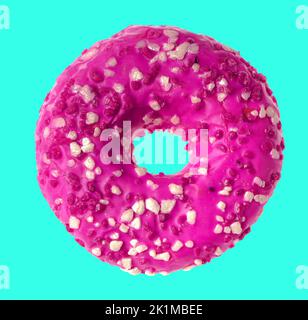 lush donut covered with cream, on a blue background in isolation Stock ...