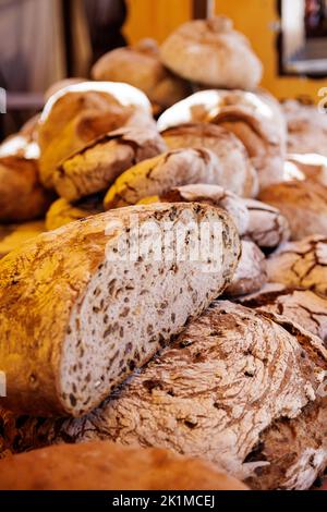 White wheat round baked farmers bread pain from artisanal French bakery ...