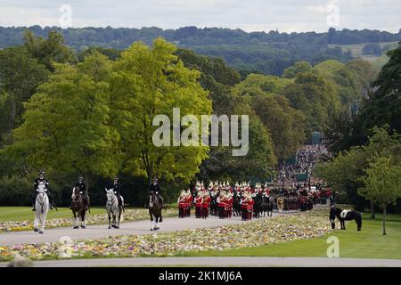 Emma, the monarch's fell pony, stands as the Ceremonial Procession of the coffin of Queen ...
