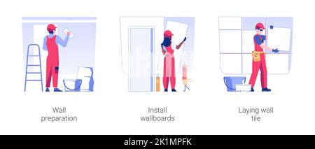 Install wallboards isolated concept vector illustration. Uniform ...