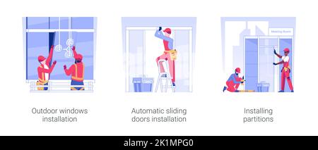 Interior works at commercial construction isolated concept vector ...