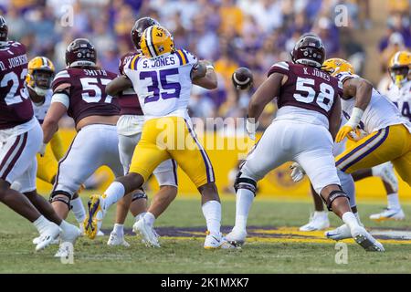 LSU defensive end Saivion Jones runs through drills during their NCAA ...