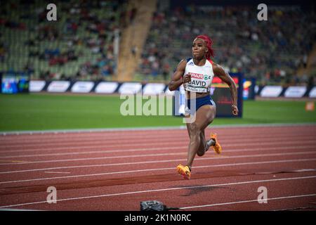Yanis David participating in the long jump of the European Athletics ...