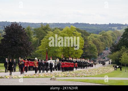 Emma, the monarch's fell pony, stands as the Ceremonial Procession of the coffin of Queen ...