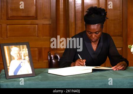 Governor of Bermuda, Rena Lalgie, signs a book of condolence at Church ...