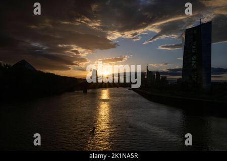 19 September 2022, Hessen, Frankfurt/Main: The dark silhouette of the ...